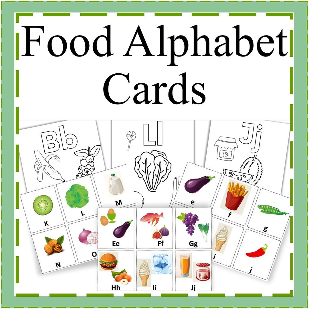 Food Alphabet Flashcards: Matching Game & Coloring Pages (digital ...