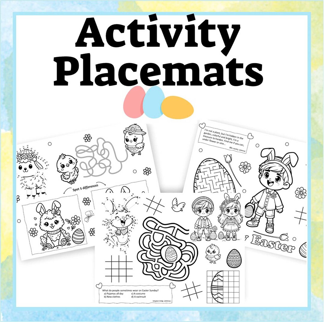Easter Activity Placemats for Kids- 15 Easter Fun Designs With Puzzles ...