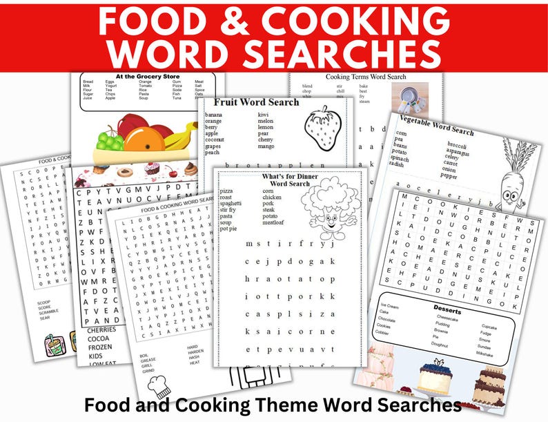 Food & Cooking Word Searches: 52 Themed Puzzles (PDF) - Etsy