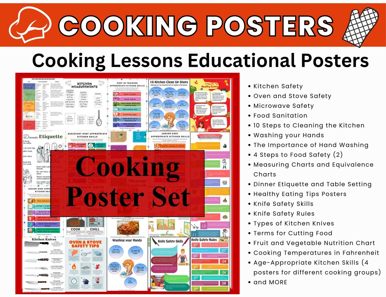 Kids Cooking Educational Poster Set: Kitchen Safety & Skills (PDF) - Etsy