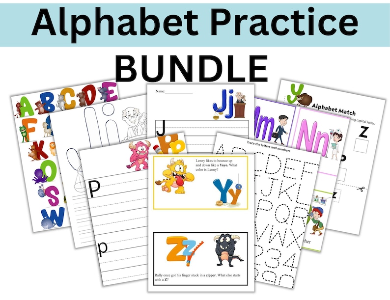 Alphabet Flashcards Bundle: Kids Writing & Coloring Pages (digital ...