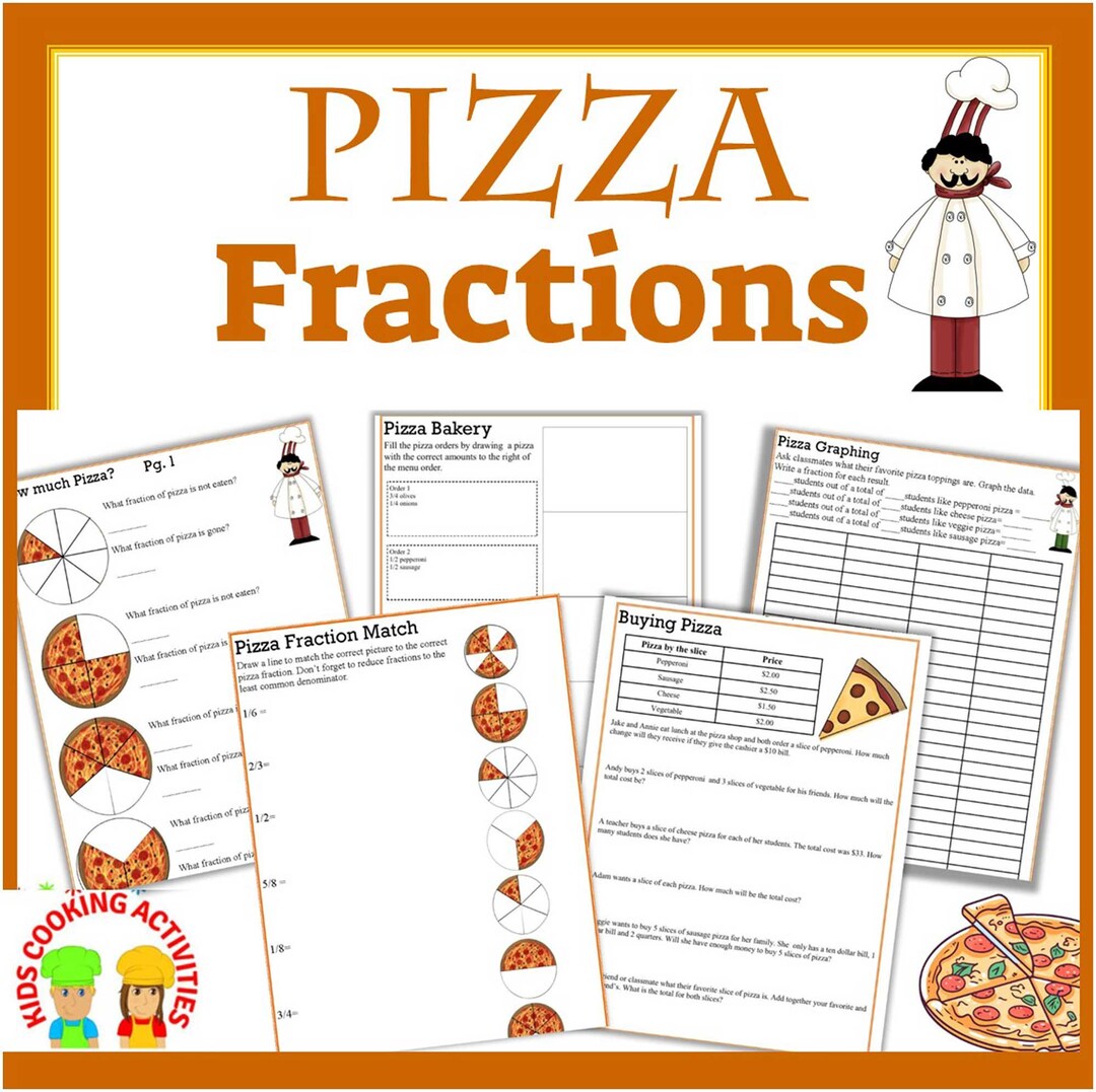 Pizza Fractions Math Worksheets and Cooking Activity- Math Printables ...