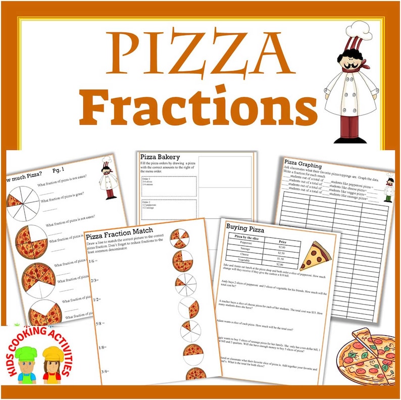 Pizza Fractions Math Worksheets and Cooking Activity- Math Printables ...