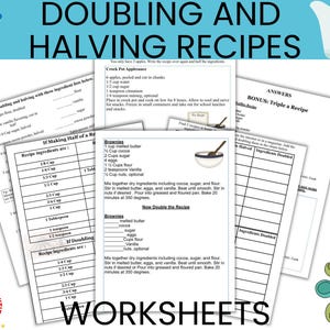 Doubling and Halving Recipes Worksheets-cooking & Math Practice ...