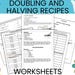 Doubling and Halving Recipes Worksheets-cooking & Math Practice ...
