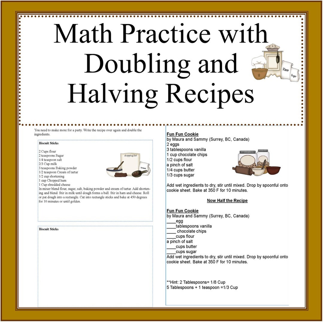 Doubling and Halving Recipes Worksheets, Cooking With Kids Printables ...
