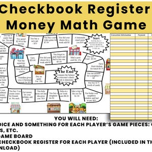 Checkbook Register Money Math Game – Printable Financial Literacy Board ...