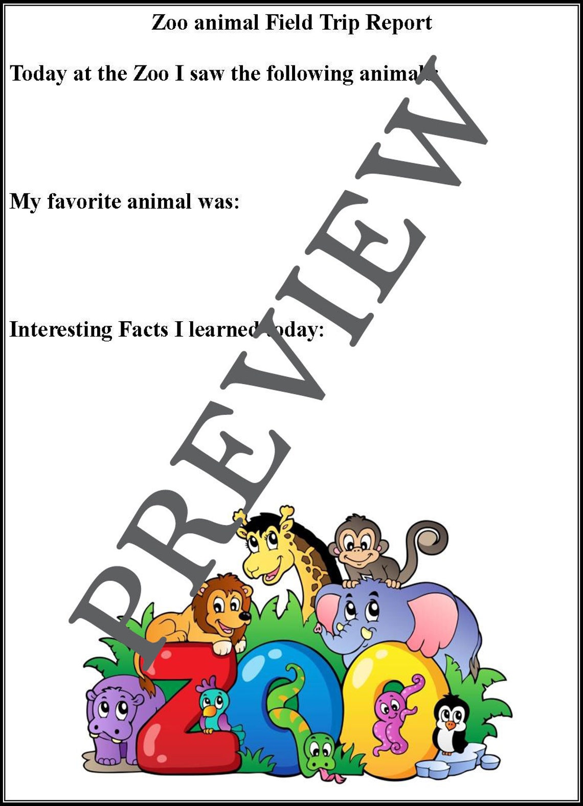 Animals Around the World Reports and Activities, Kids School Printables ...