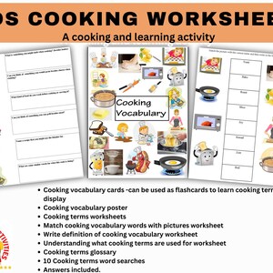 Cooking Vocabulary Worksheets: Kitchen Terms, Word Searches (digital ...