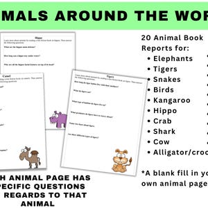 Animal Book Reports & Geography Activities: Kids School Printables - Etsy