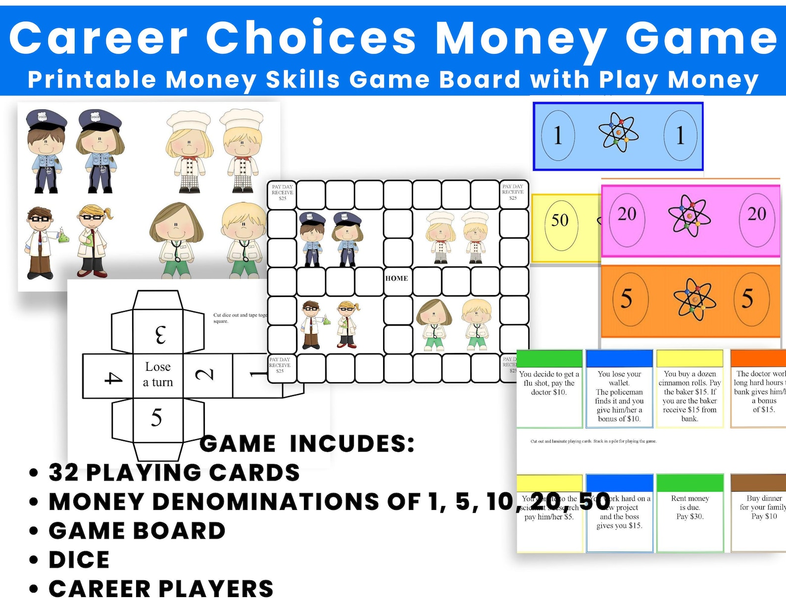 Career Choices Money Game: Printable Financial Literacy Board Game ...