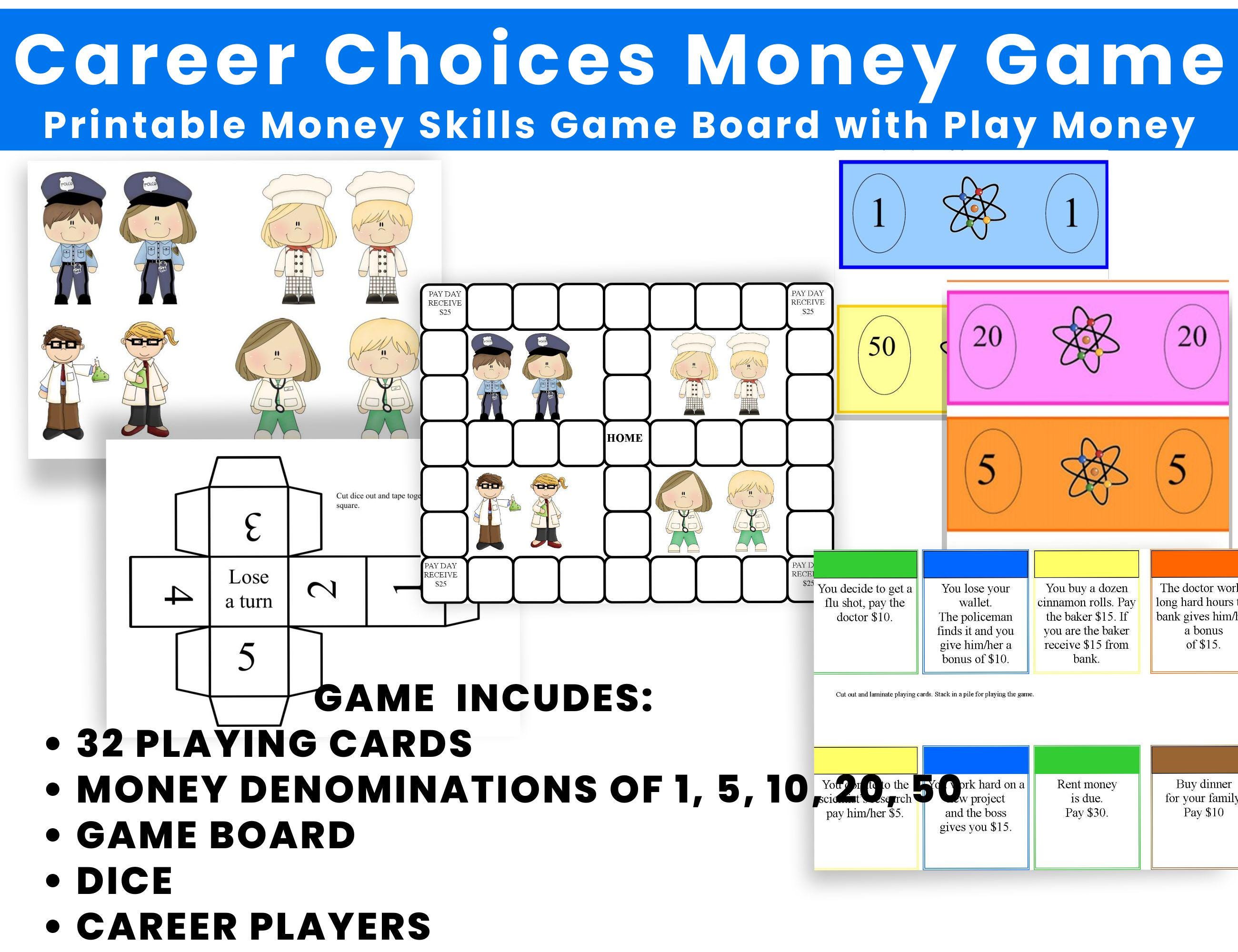 Career Choices Money Game – Printable Money Skills Game Board With Play ...