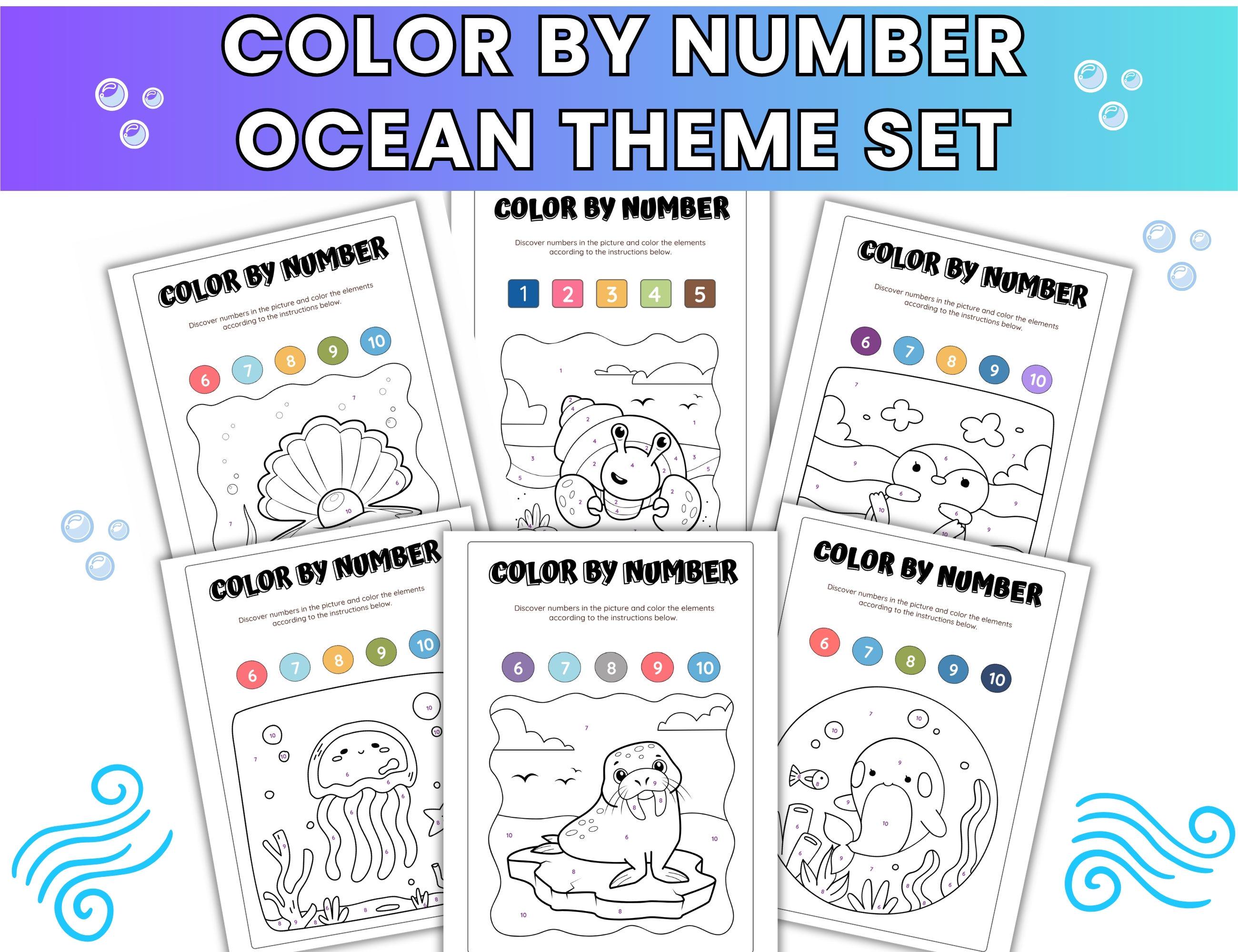 Color by Number – Under the Sea & Ocean Theme - 17 Coloring Pages - Etsy
