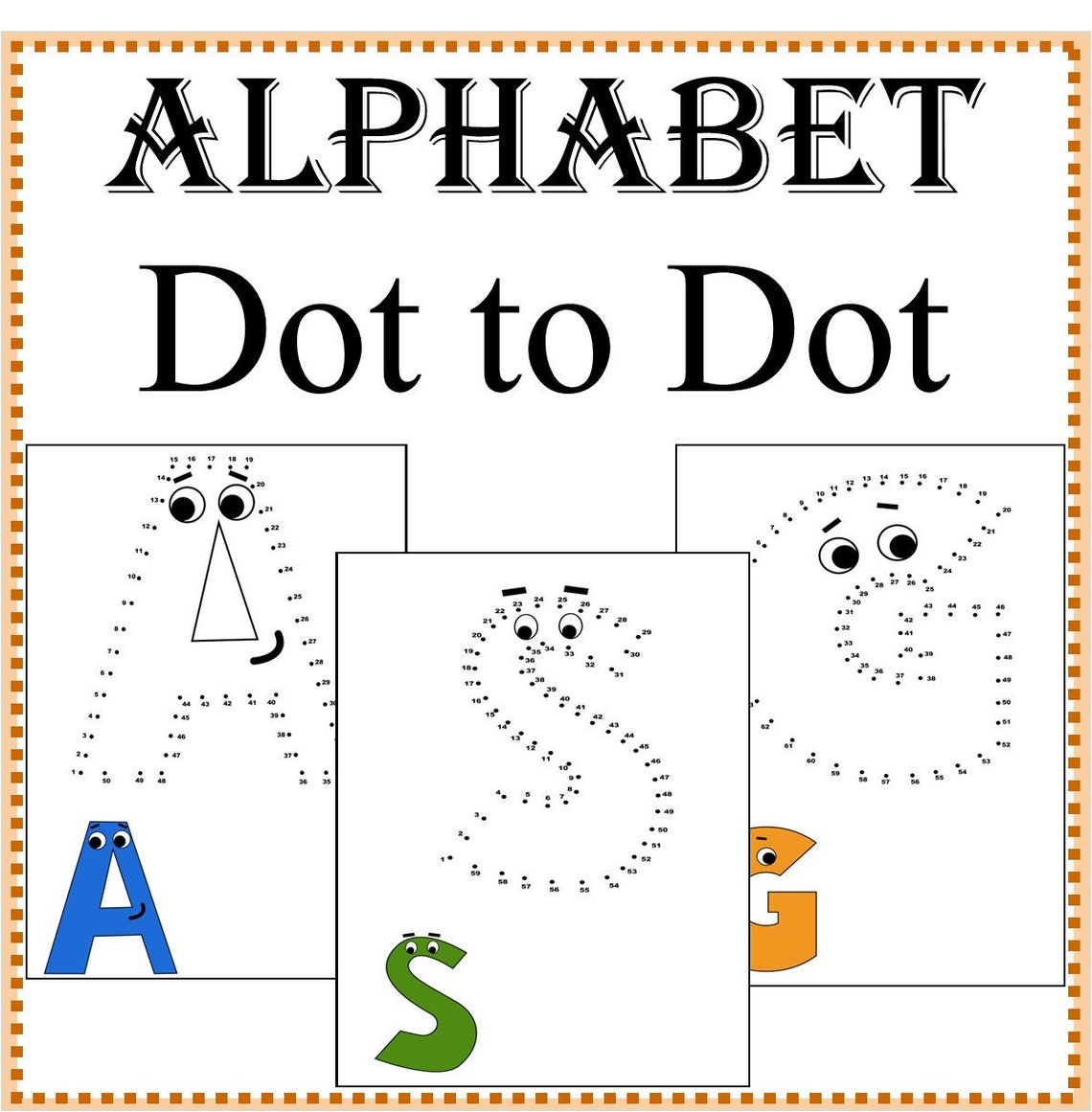 Alphabet Dot to Dot Coloring Pages Dot to Dot Worksheets | Etsy