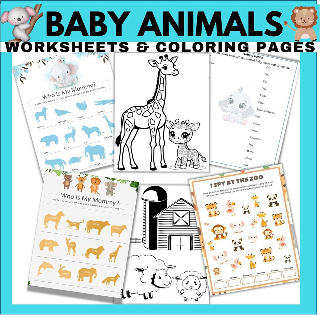 Baby Animal Worksheets & Coloring Pages – Babies and Mothers Theme Set ...
