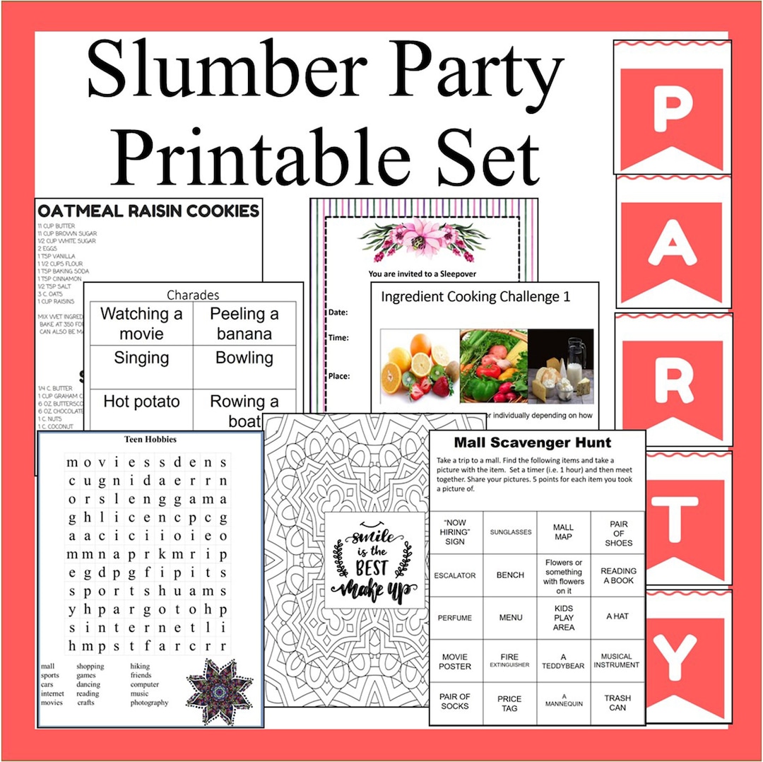 Slumber Party Printables Set: Sleepover Games & Recipes (digital ...