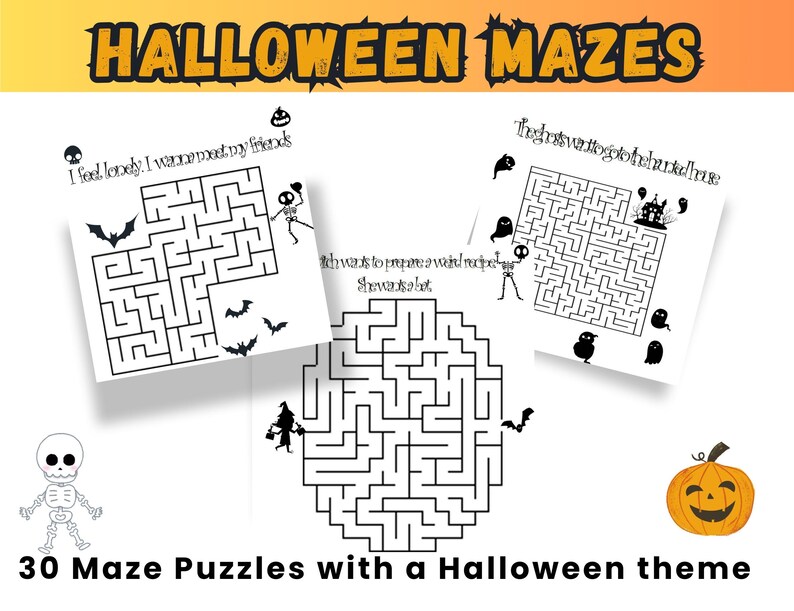 Halloween Mazes – 30 Printable Puzzle Games for Kids (digital Download ...