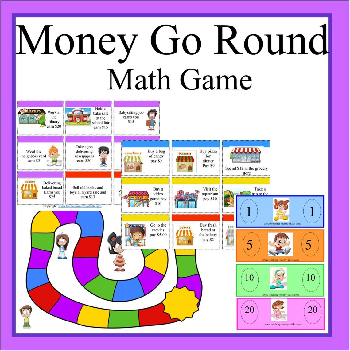 Money Go Round Math Game printable Money Skills Game Board - Etsy