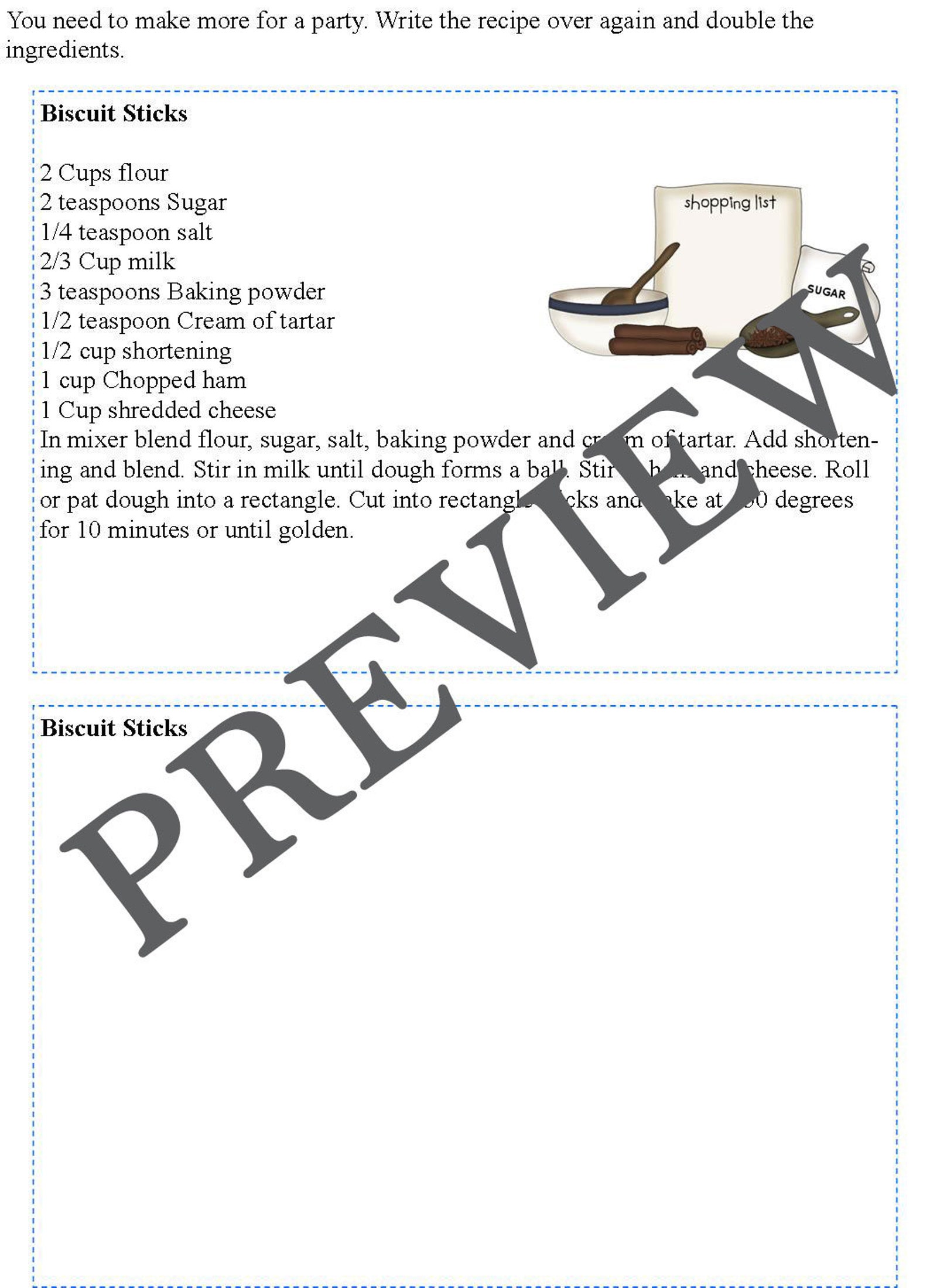 Doubling and Halving Recipes Worksheets, Cooking With Kids Printables ...