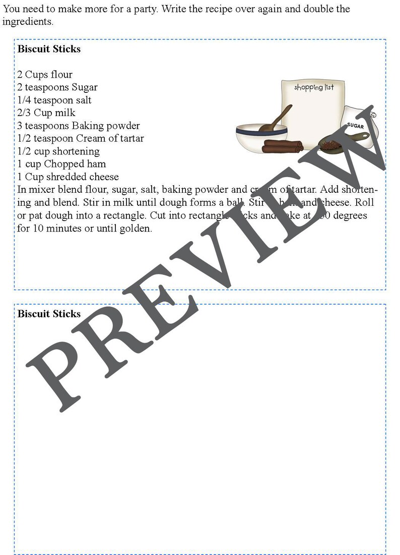 Doubling and Halving Recipes Worksheets Cooking With Kids | Etsy