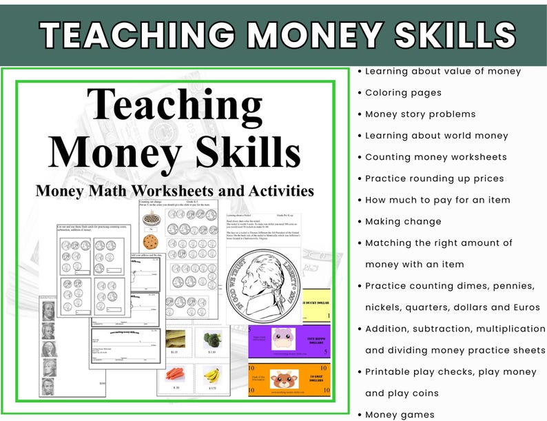 Teaching Money Skills – Printable Money Math Workbook for Prek–6th ...