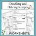 Doubling and Halving Recipes Worksheets-cooking & Math Practice ...