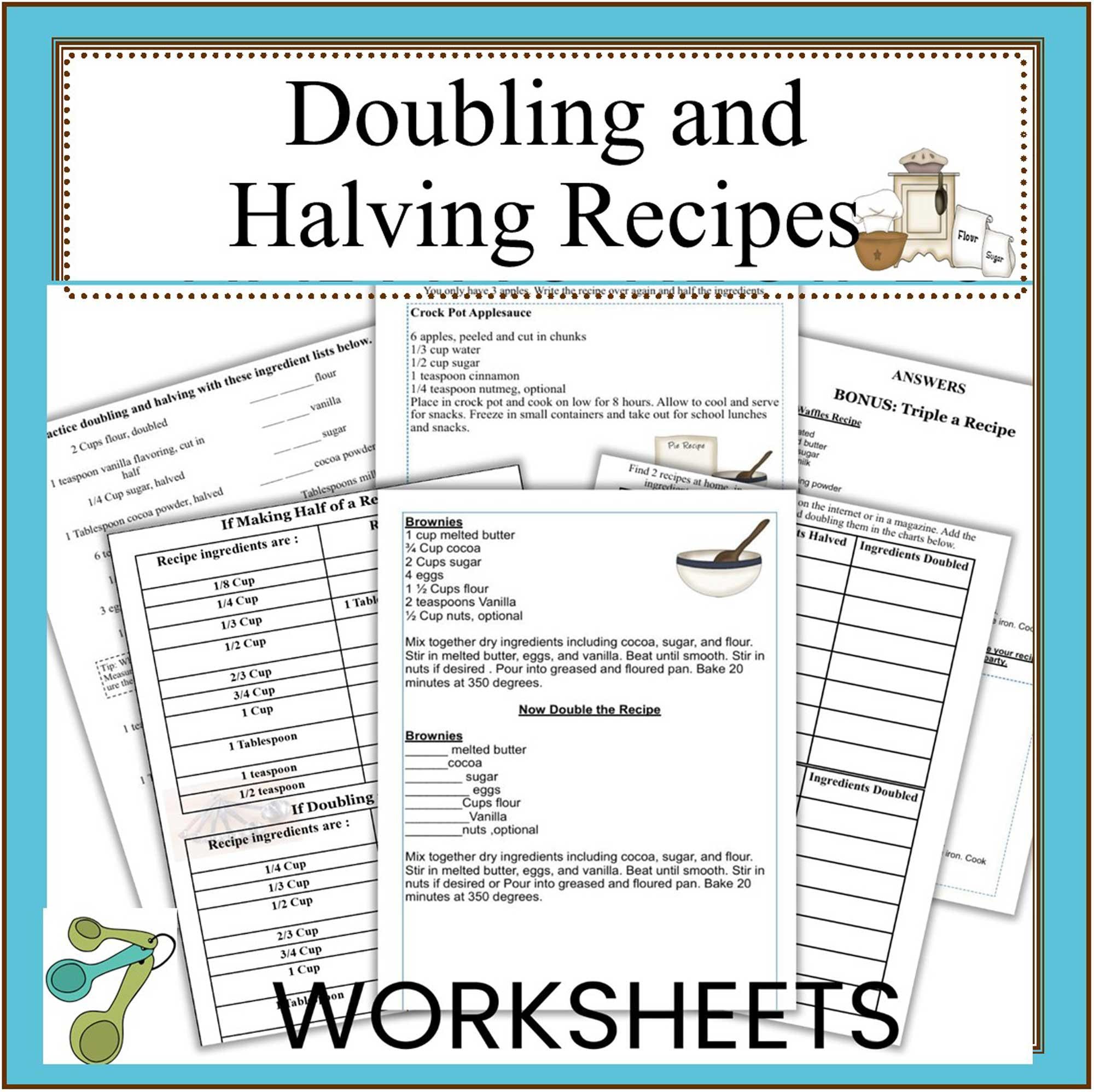 Doubling and Halving Recipes Worksheets-cooking & Math Practice ...