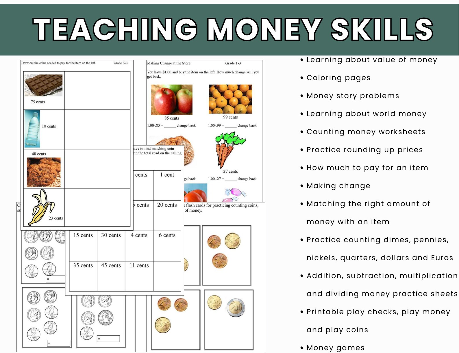 Teaching Money Skills – Printable Money Math Workbook for Prek–6th ...