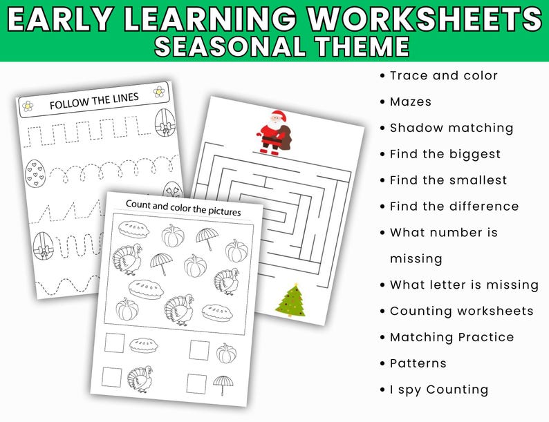 Seasonal Theme Early Learning Worksheets – 50 Printable Pages for ...