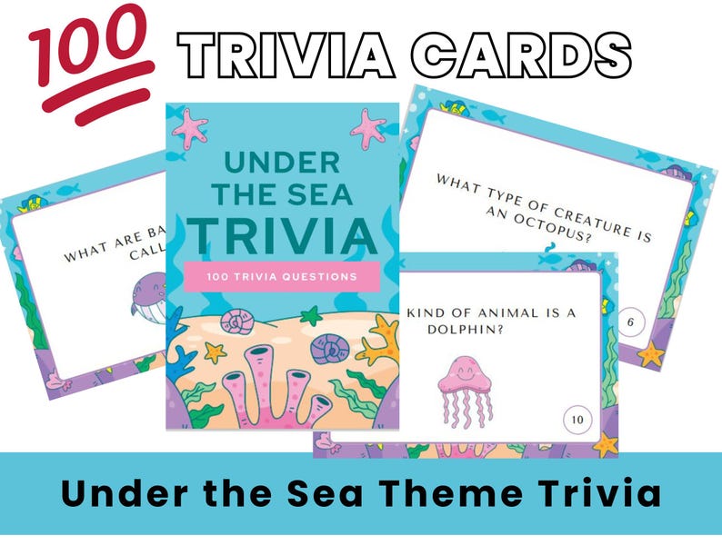 Under the Sea Theme Trivia Cards-100 Printable Trivia Questions - Etsy