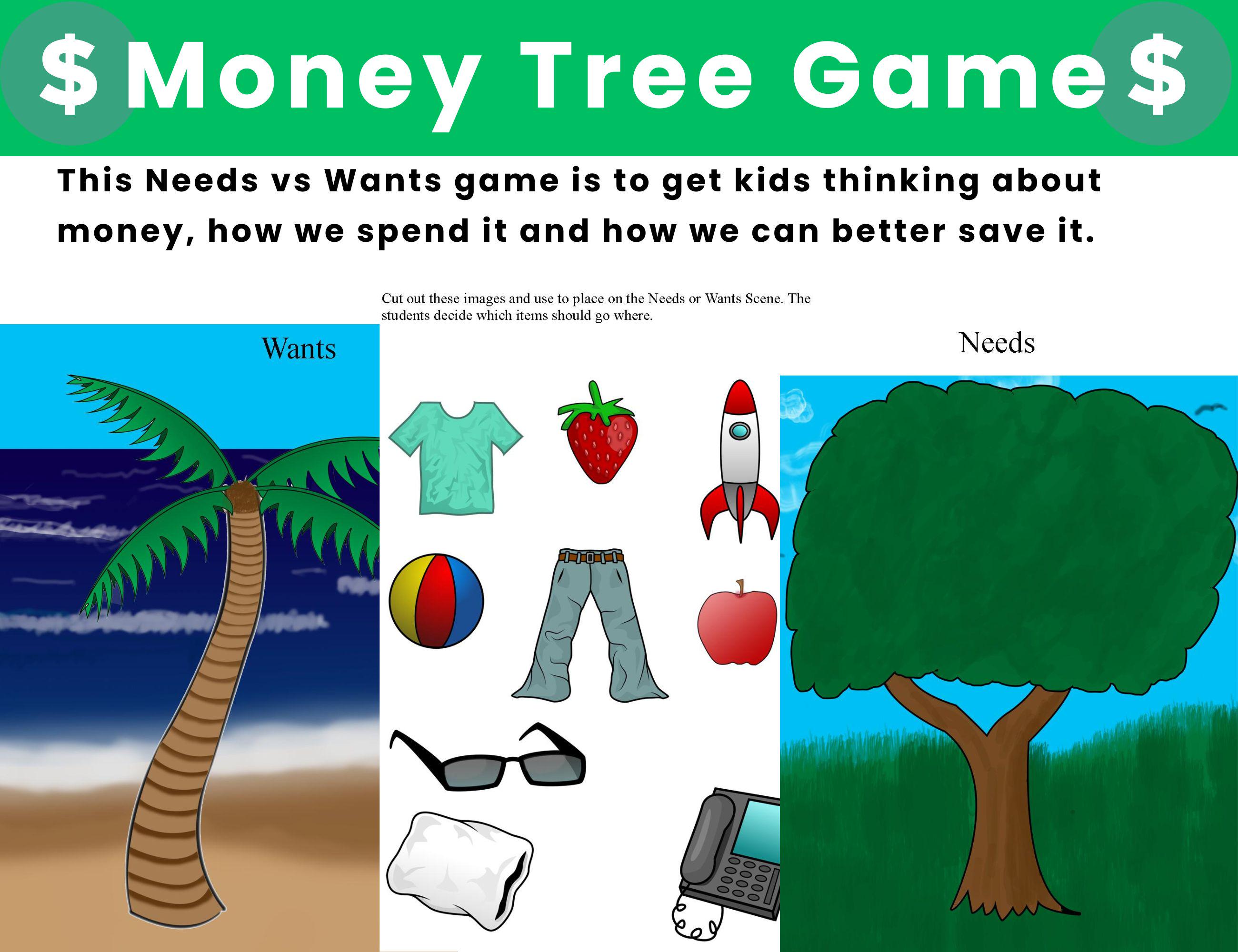 Money Tree Game – Teaching Kids About Wants Vs. Needs -printable Money ...