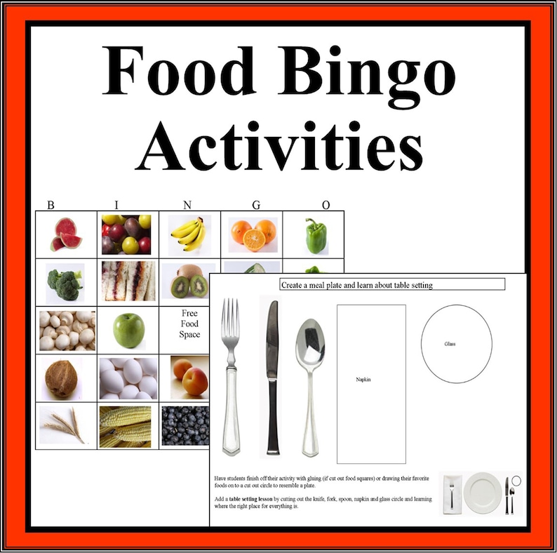 Food Bingo Game and Activities- Cooking With Kids Worksheets, Food ...