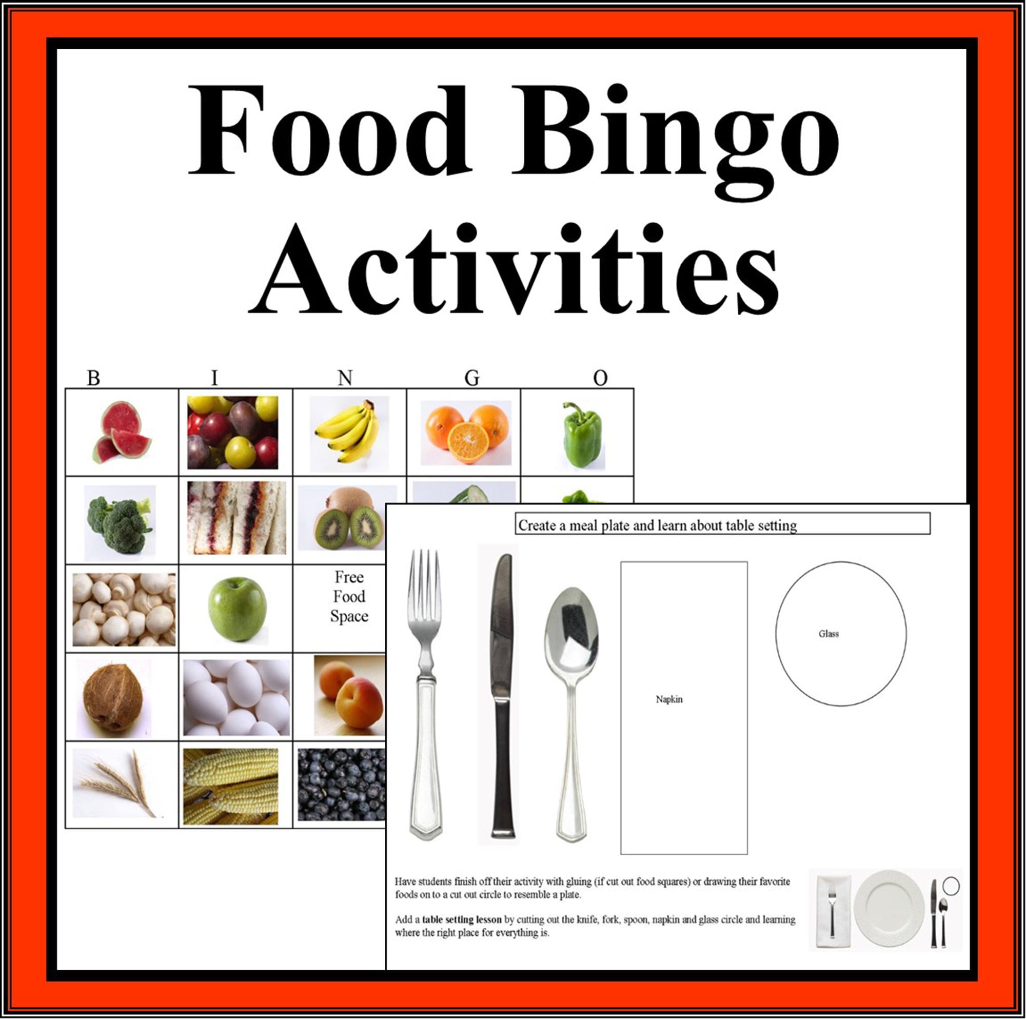 Food Bingo Game and Activities- Cooking With Kids Worksheets, Food ...