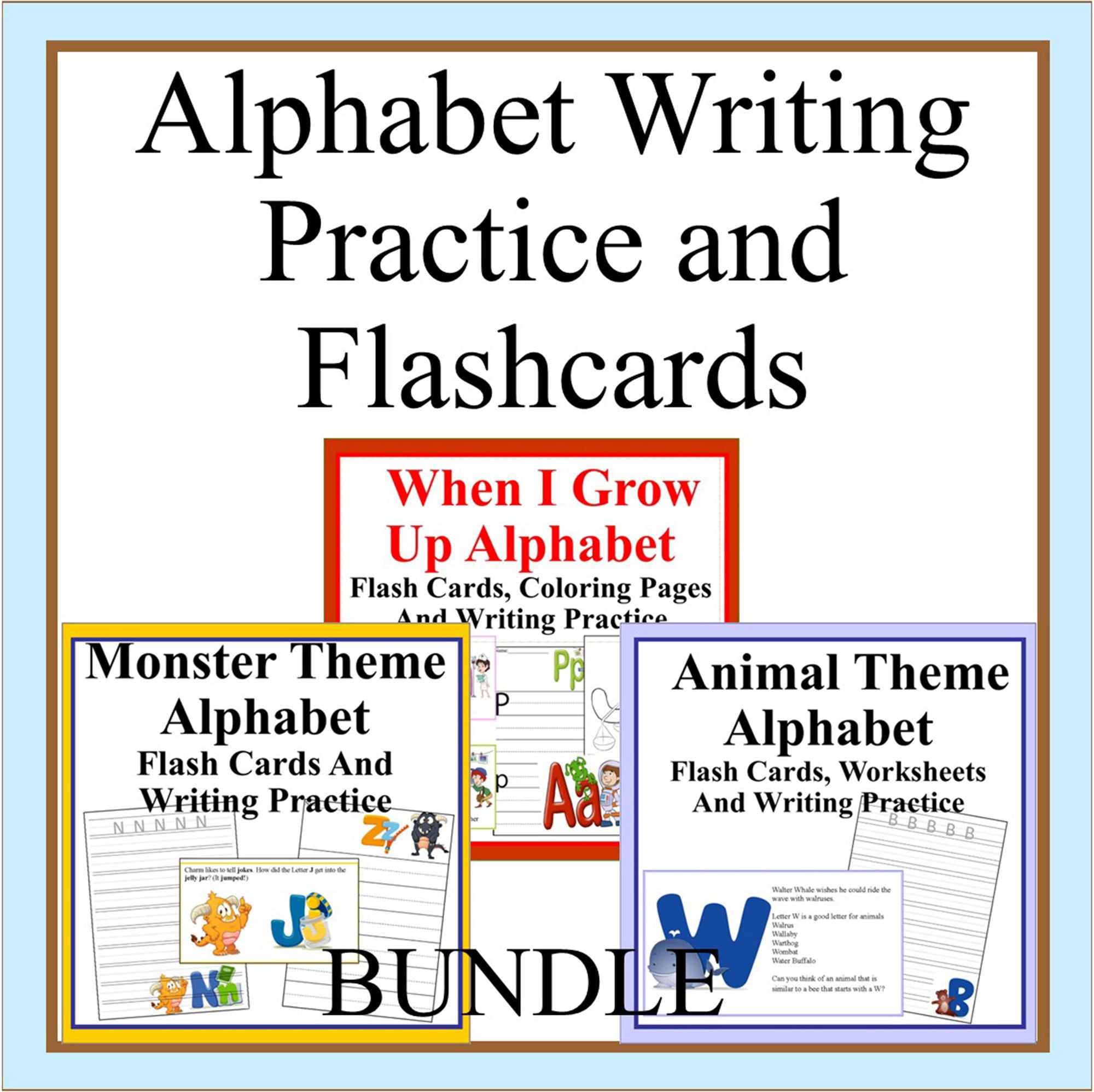 Alphabet Writing Practice and Flashcards Bundle of 3 Kids Writing ...