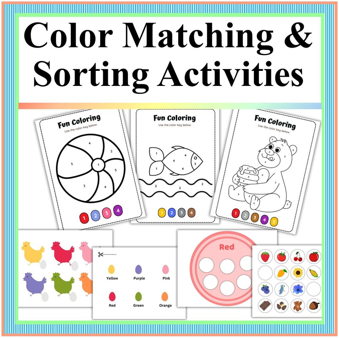 Color Matching & Sorting Activities + 10 Color by Number Sheets ...