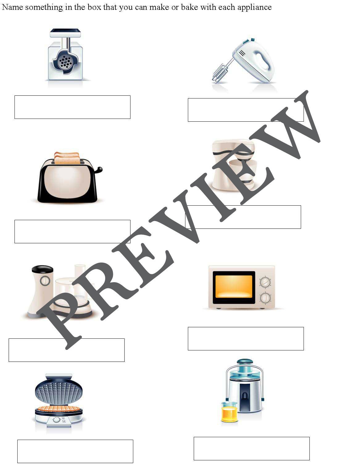 Learning About Kitchen Tools and Appliances Worksheets Cooking With ...