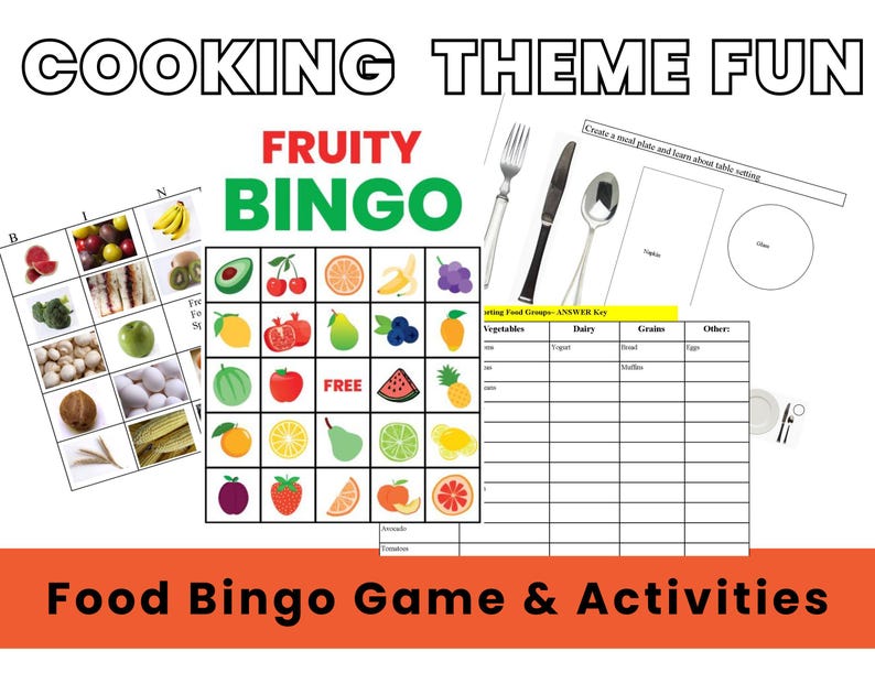 Food Bingo Game and Activities- Cooking With Kids Worksheets, Food ...