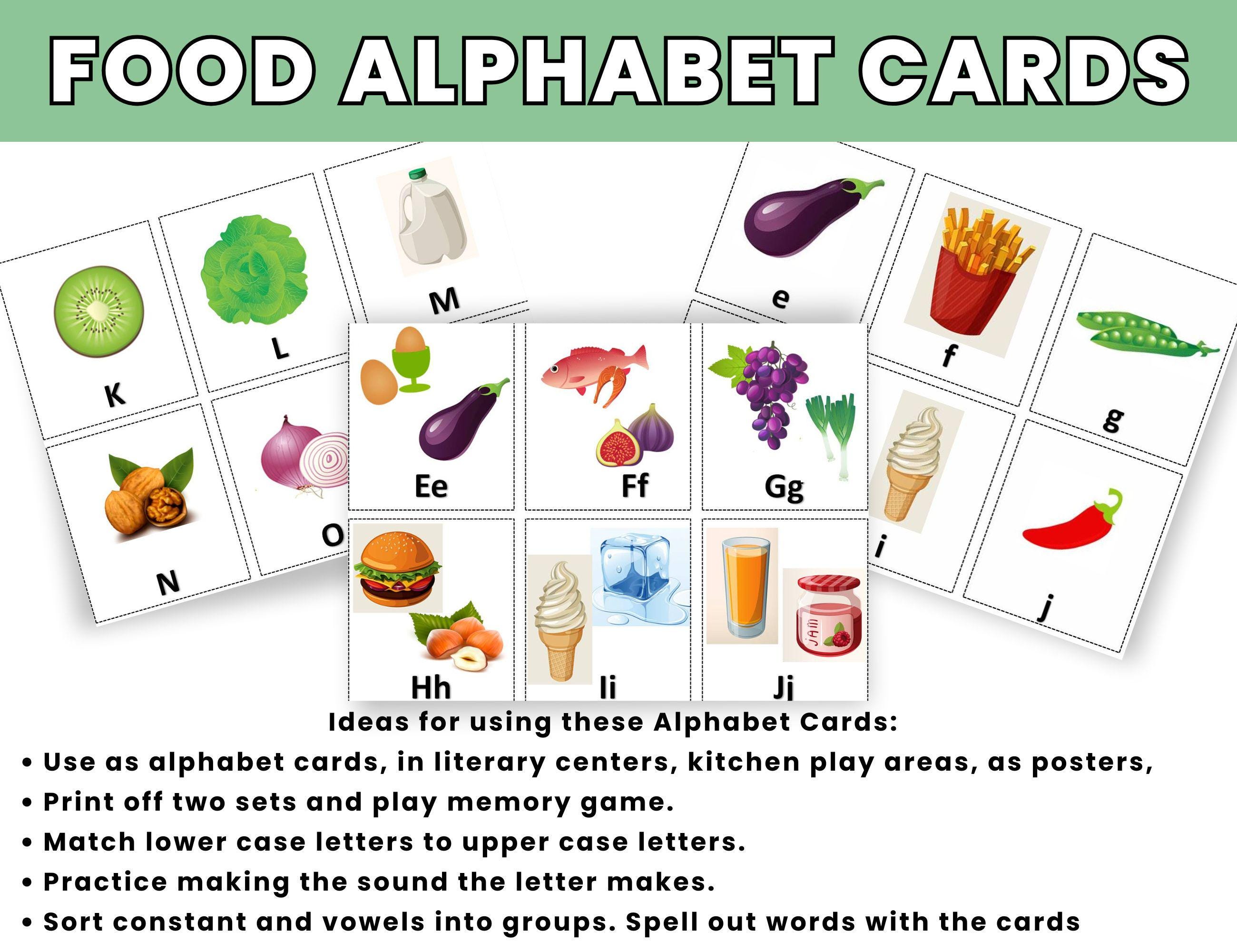 Food Alphabet Cards- Food Alphabet Game- Alphabet Theme Matching Game ...