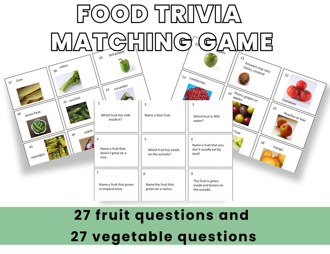 Food Trivia Worksheets & Matching Card Game: Healthy Eating Printables ...