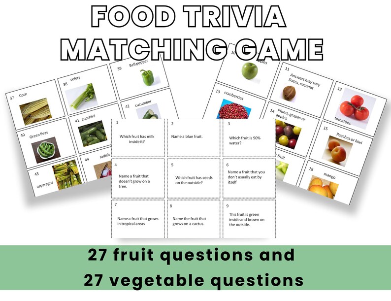 Food Trivia Worksheets and Matching Card Game- Food Group Healthy ...