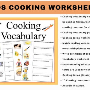 Cooking Vocabulary Worksheets: Kitchen Terms, Word Searches (digital ...