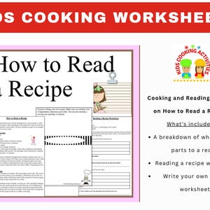 How to Read a Recipe Activity- Cooking With Kids Printable, Reading a ...