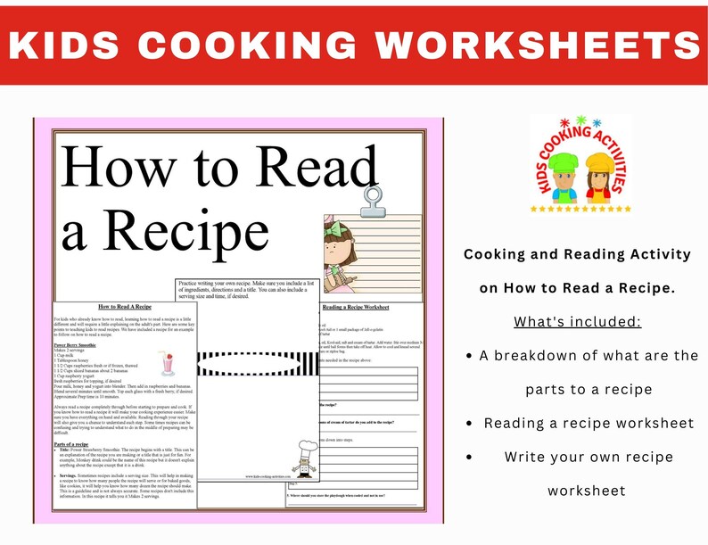How to Read a Recipe Activity- Cooking With Kids Printable, Reading a ...