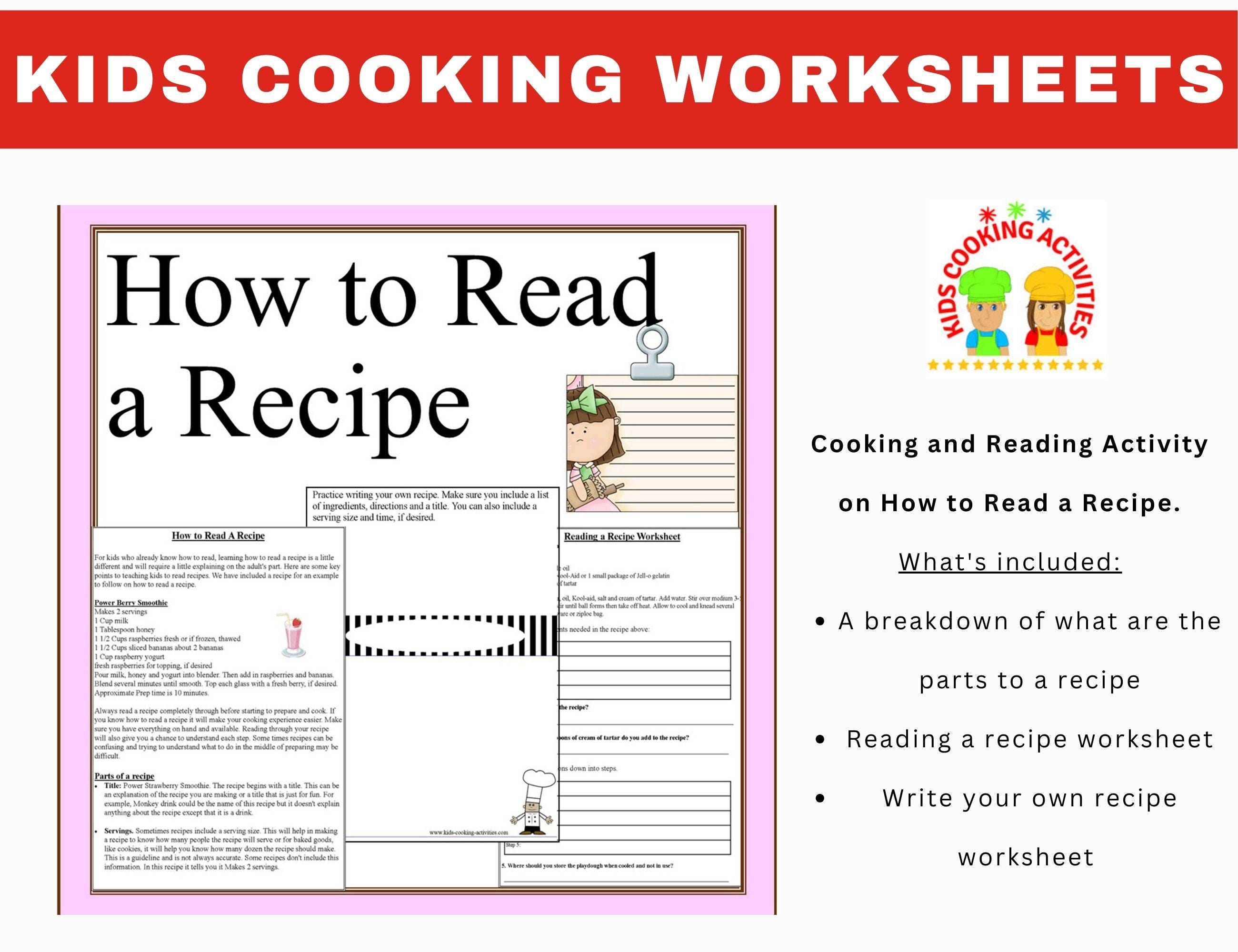 How to Read a Recipe Activity- Cooking With Kids Printable, Reading a ...