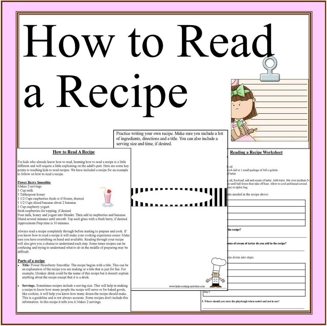 How to Read a Recipe Activity- Cooking With Kids Printable, Reading a ...