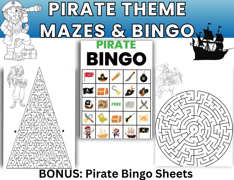 Printable Mazes Games for Kids With a Pirate Theme and 16 Pirate Theme ...