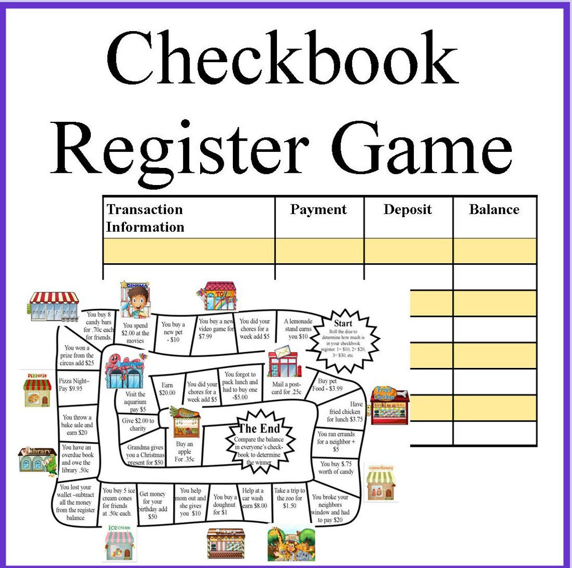 Checkbook Register Money Math Game Printable Money Skills - Etsy