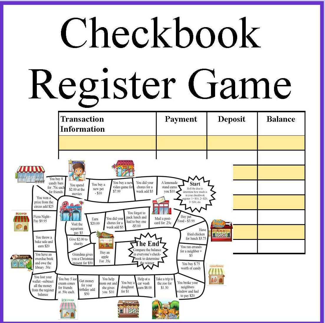 Checkbook Register Money Math Game Printable Money Skills - Etsy