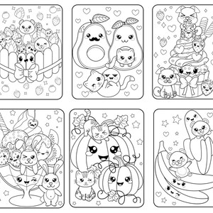 Kawaii Japanese Style Cute Characters Animals and Food Theme Coloring ...