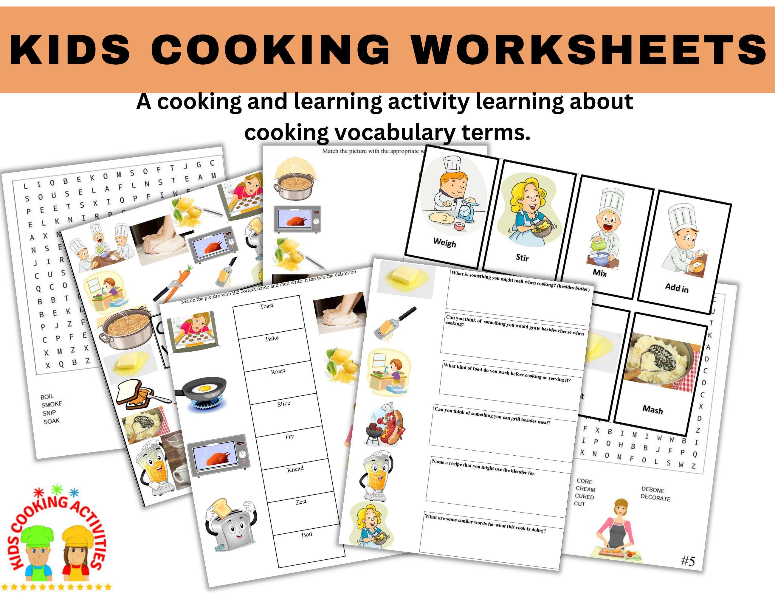 Cooking Vocabulary Worksheets: Kitchen Terms, Word Searches (digital ...